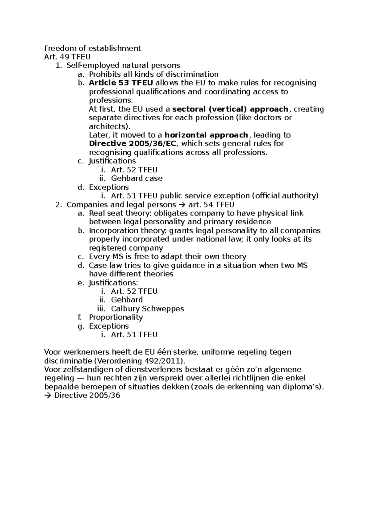 EU Law Week 8 Summary: Freedom of Establishment & Art. 49 TFEU ...