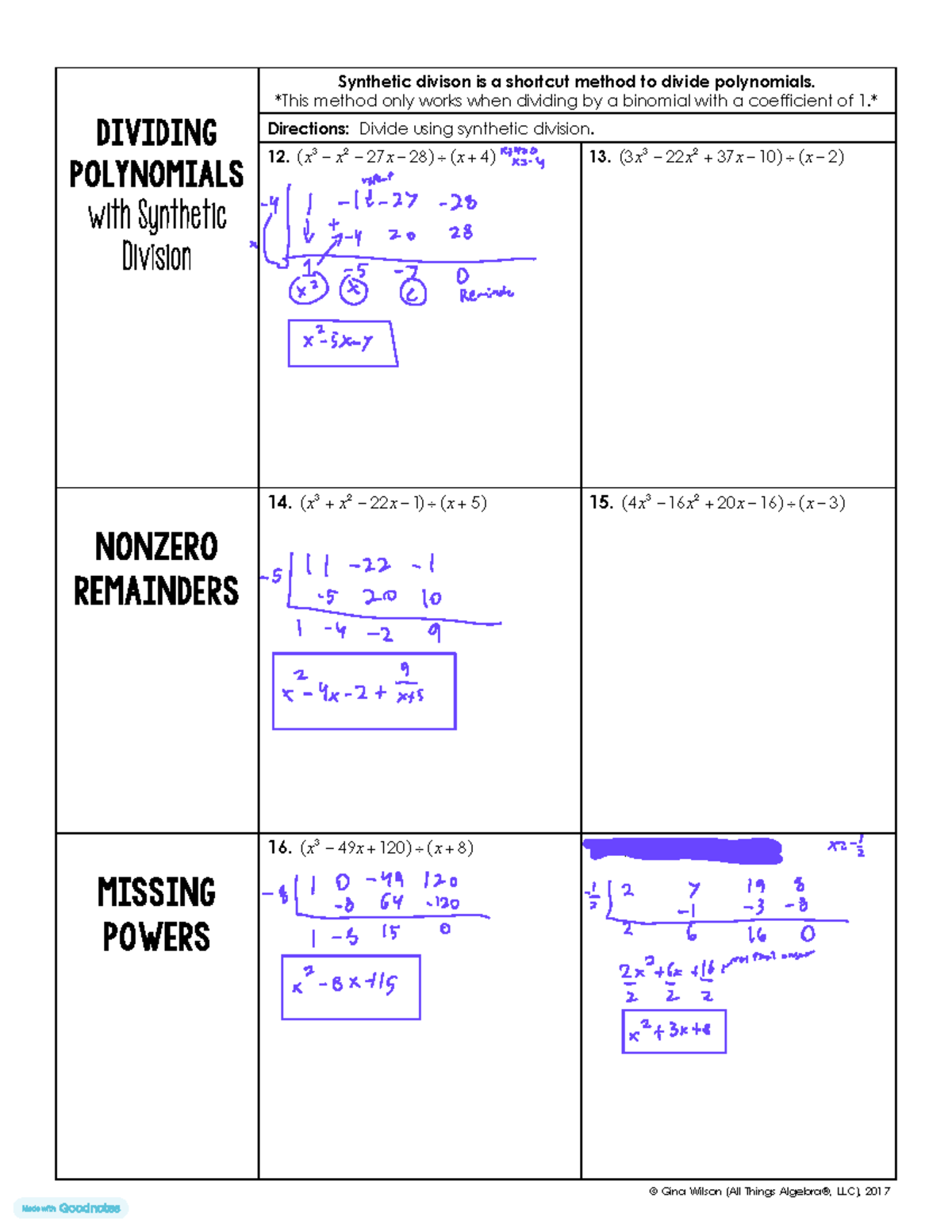 Unit 4 Notes: Synthetic Division of Polynomials Techniques - Studocu