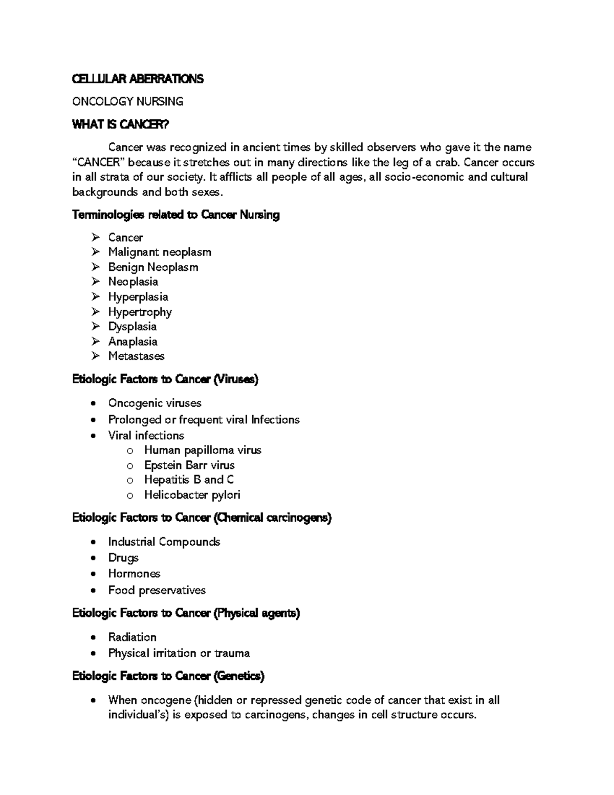 Cellular Aberrations Oncology Reviewer - CELLULAR ABERRATIONS ONCOLOGY ...