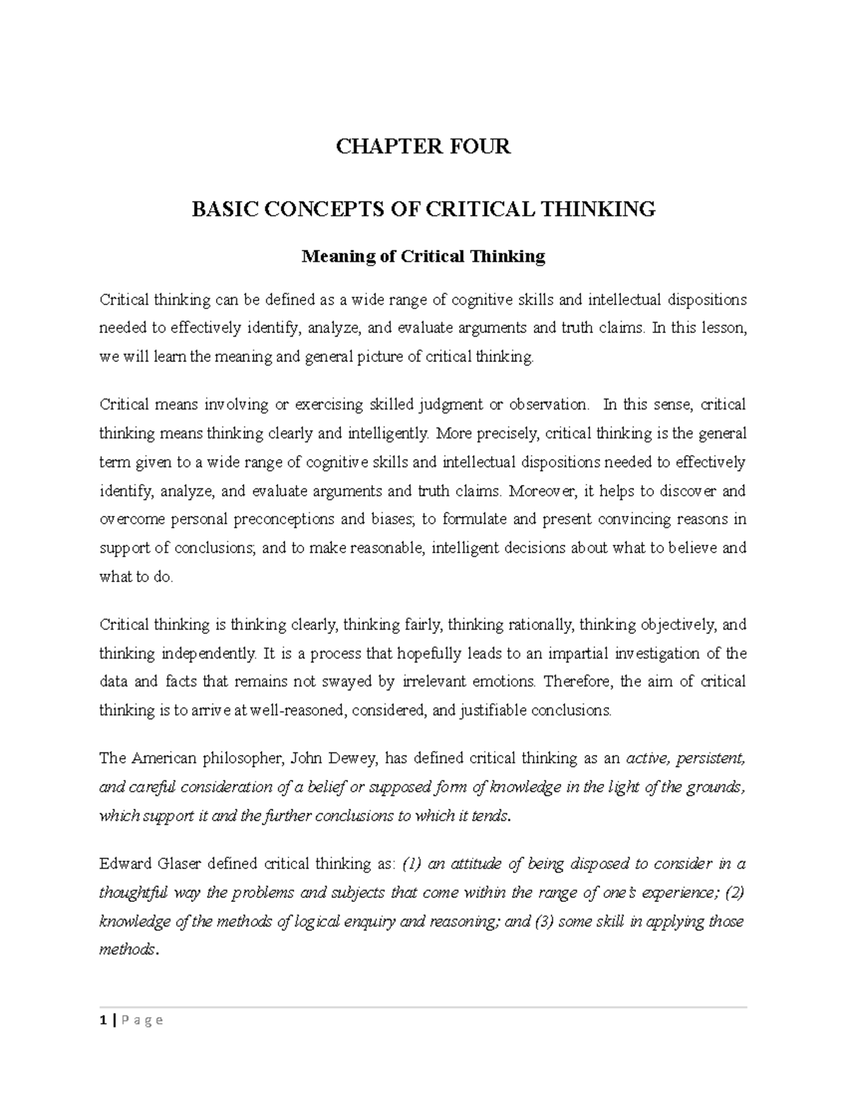 Logic Chapter 4: Understanding Critical Thinking Concepts and Standards ...