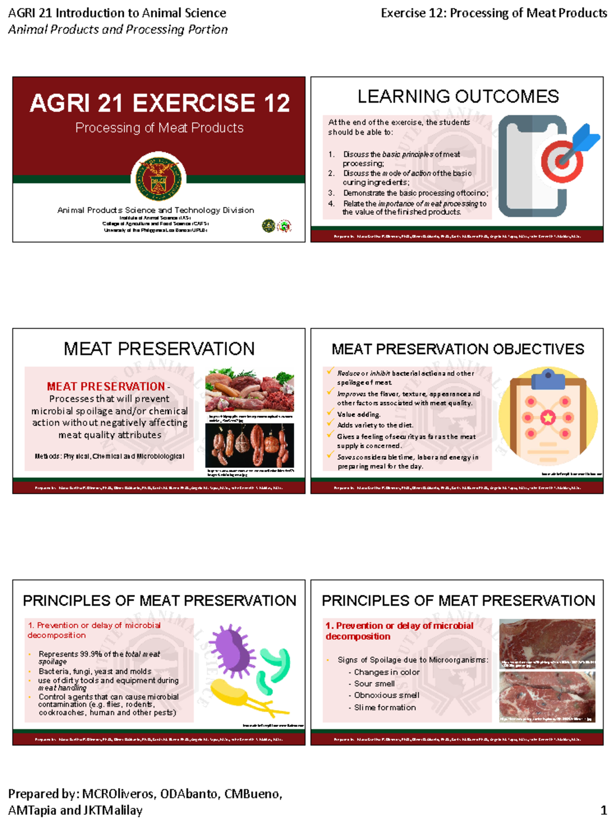 Handout exer 12 - Notes - Animal Products and Processing Portion ...