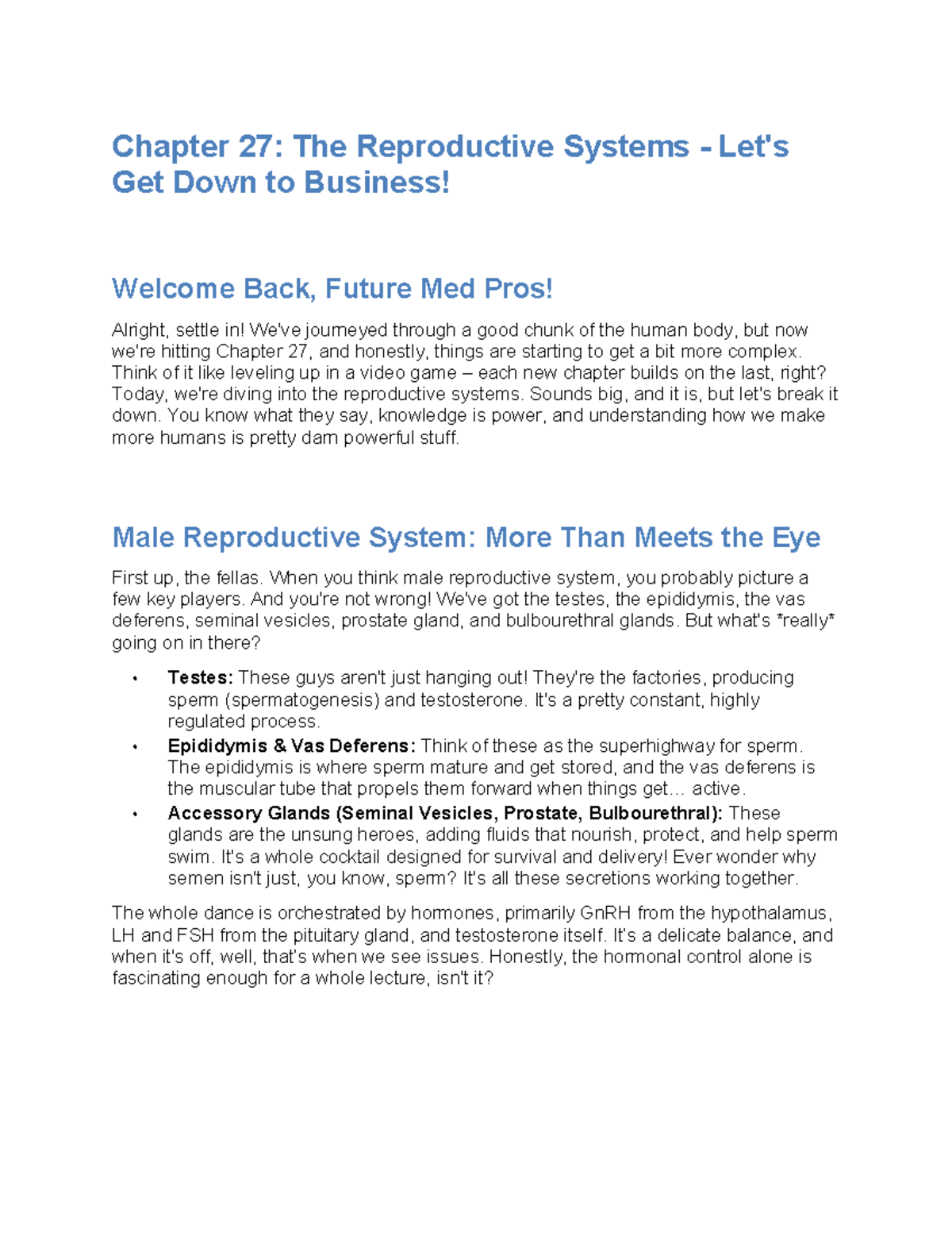 Anatomy & Physio Chapter 27: The Reproductive Systems Explained - Studocu
