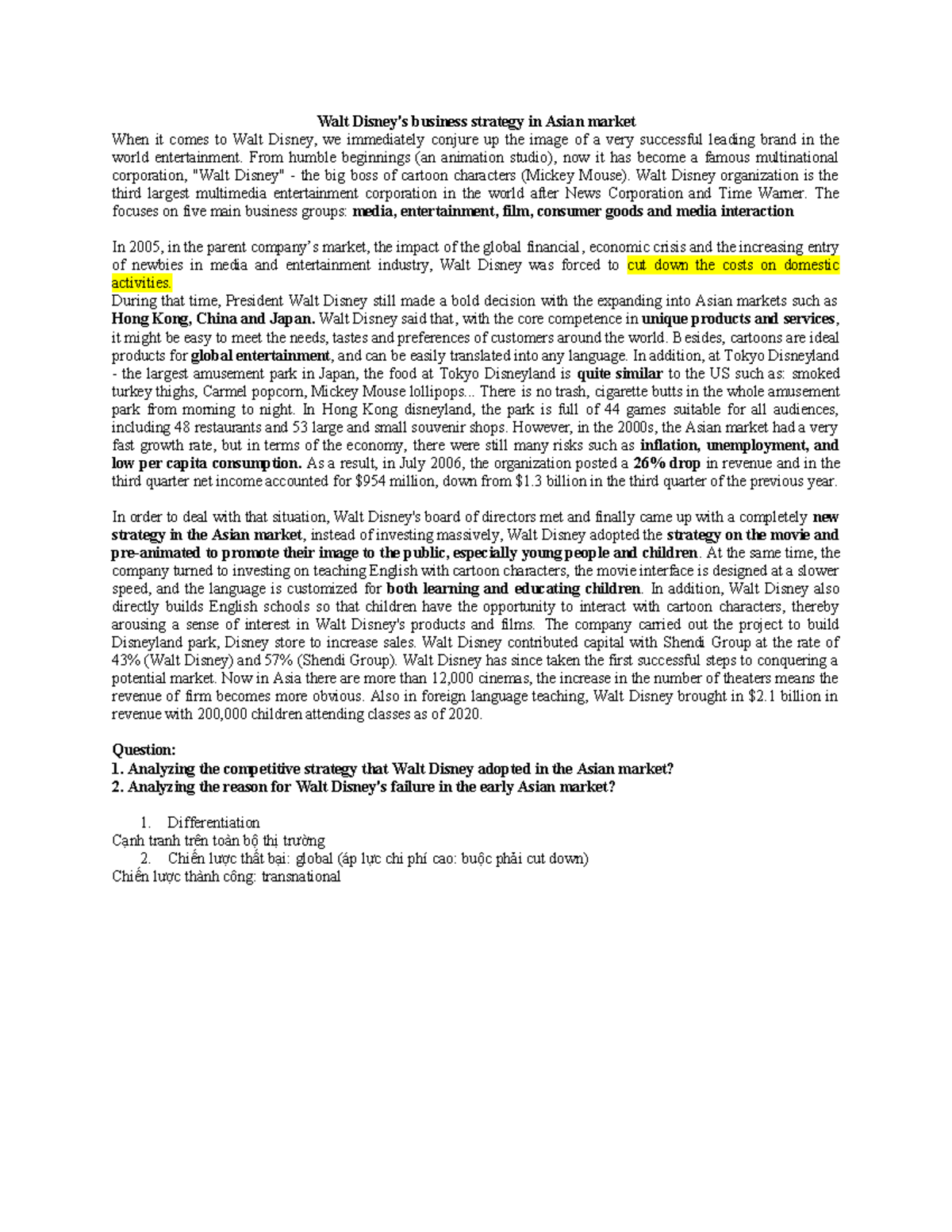 Walt Disney english - case study - Walt Disney's business strategy in ...