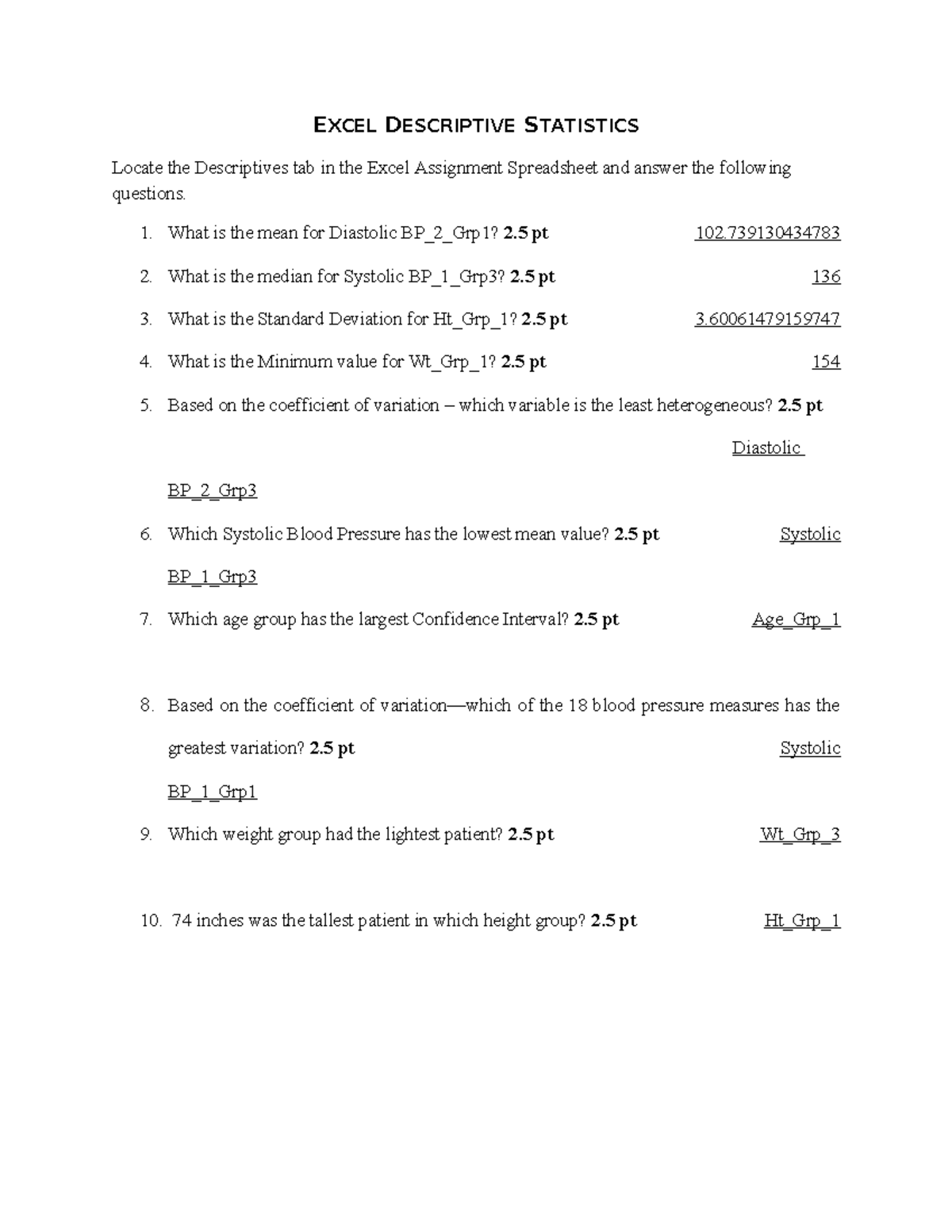 Week 1 - Excel Stats: Descriptive Analysis & Interpretations - Studocu