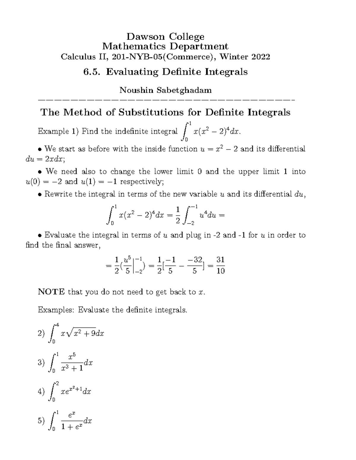Calculus II (MATH 202) Final Exam: Evaluating Definite Integrals - Studocu