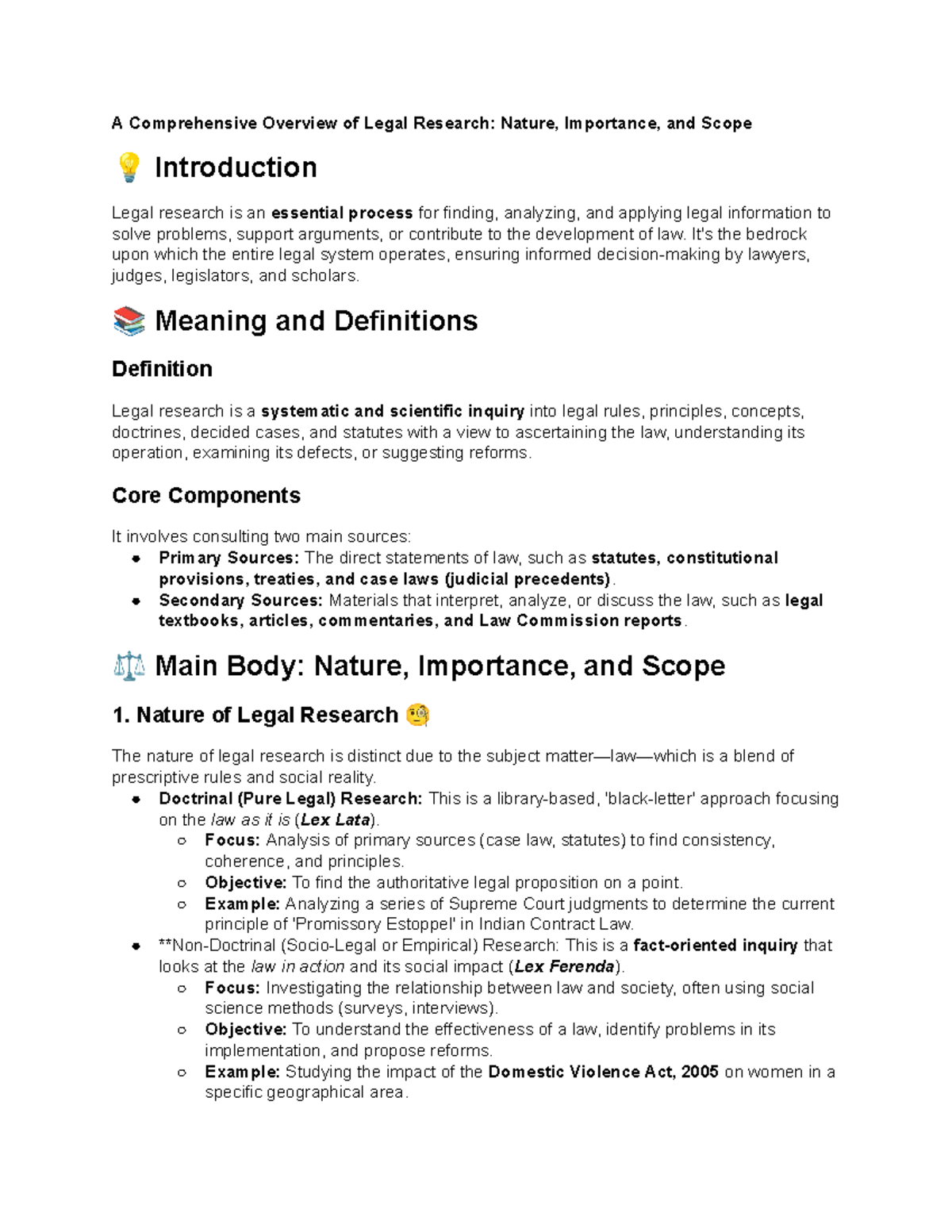 Legal Research (LAW101): Nature, Importance, and Scope Overview - Studocu