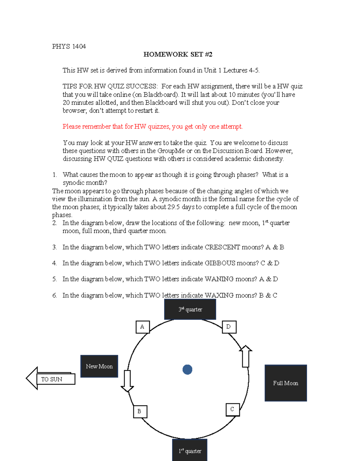 PHYS 1404 Unit 1 Homework Set: Moon Phases & Eclipses - Studocu
