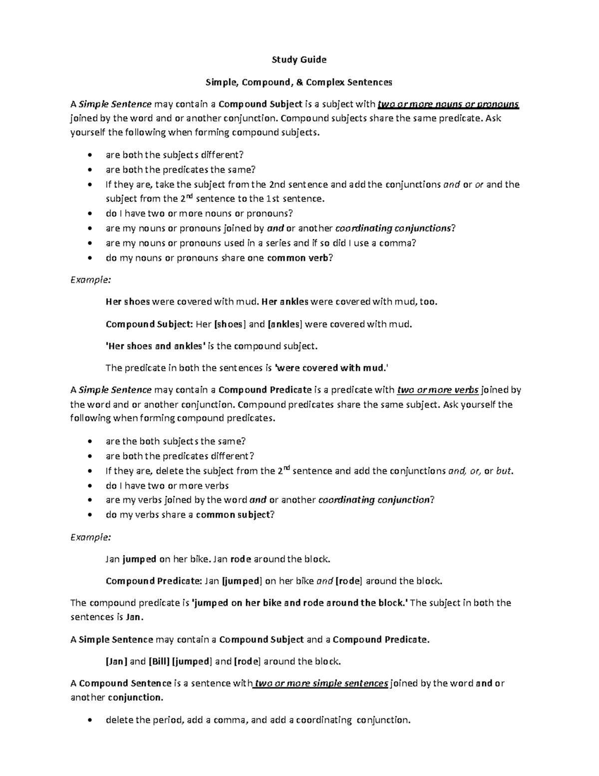 Study Guide Simple Compound Complex Sentences Explained Studocu