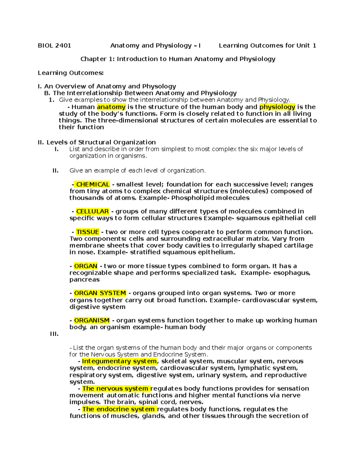 EXAM 1 Study Guide - BIOL 2401 Anatomy and Physiology I Learning ...