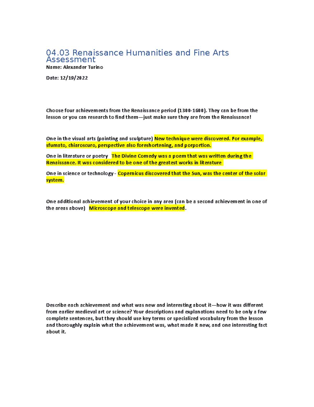 Renaissance Humanities & Fine Arts Achievements: A Study by Alexander ...