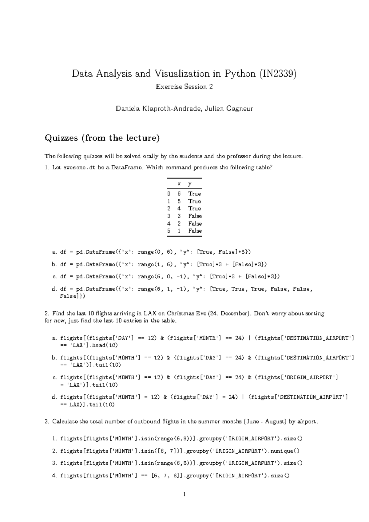 Data Analysis & Visualization in Python (IN2339) Exercise 02 - Studocu