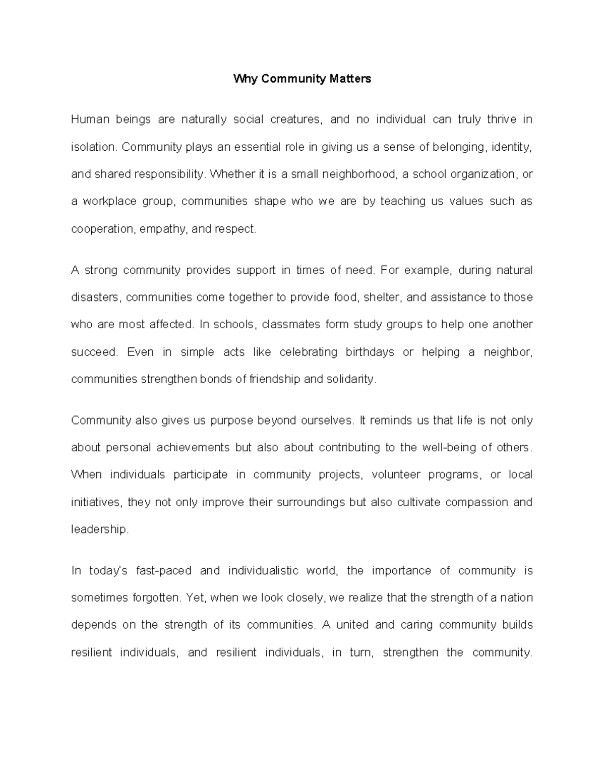 The Importance of Community in Building Resilience and Identity - Studocu