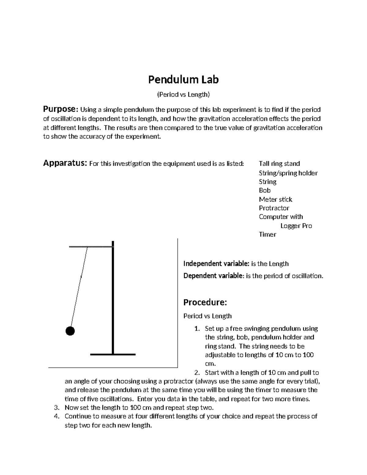 7-3 answers Lab 7-Ballistic Pendulum - Pendulum Lab (Period vs Length ...