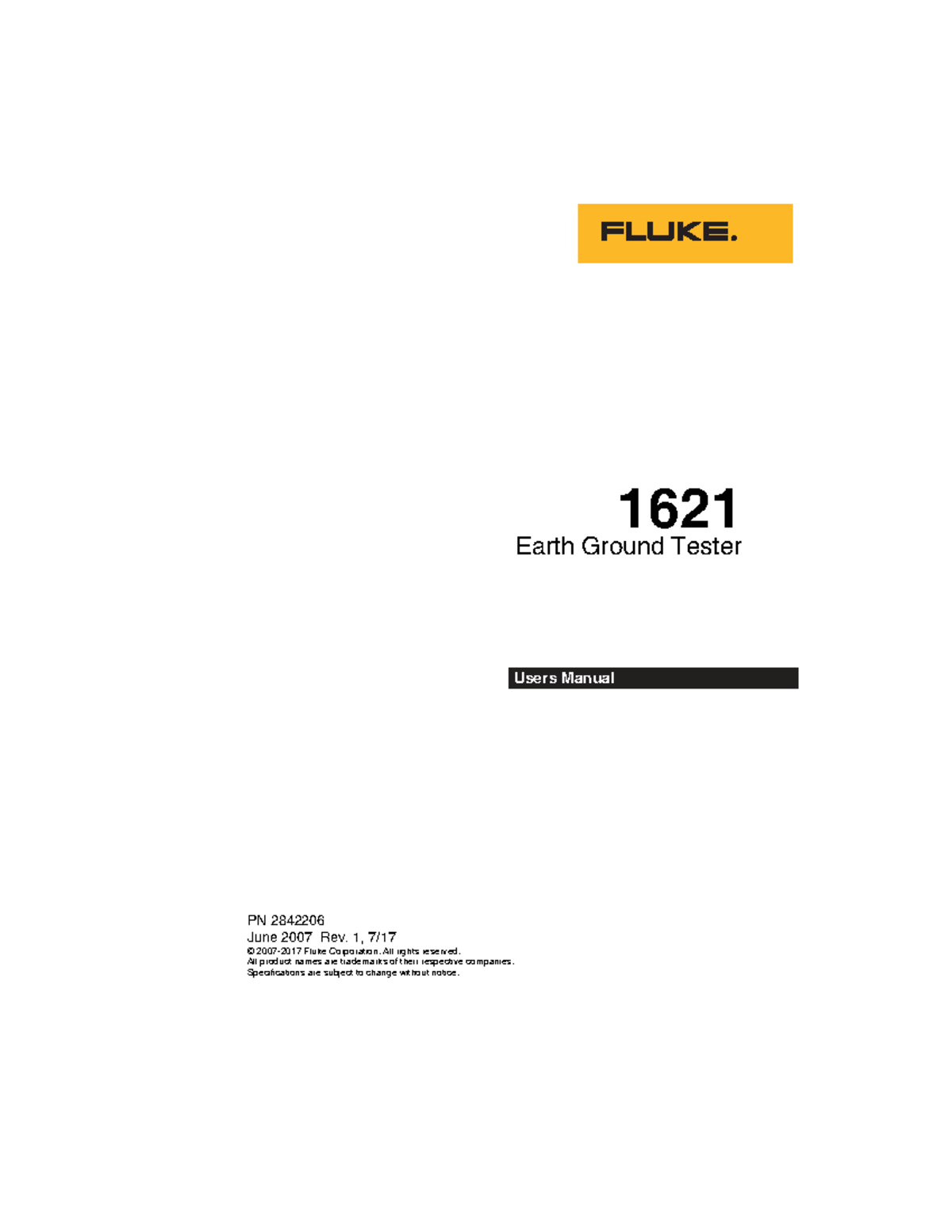Fluke 1621 Earth Ground Tester User Manual - Rev. 1, June 2007 - Studocu