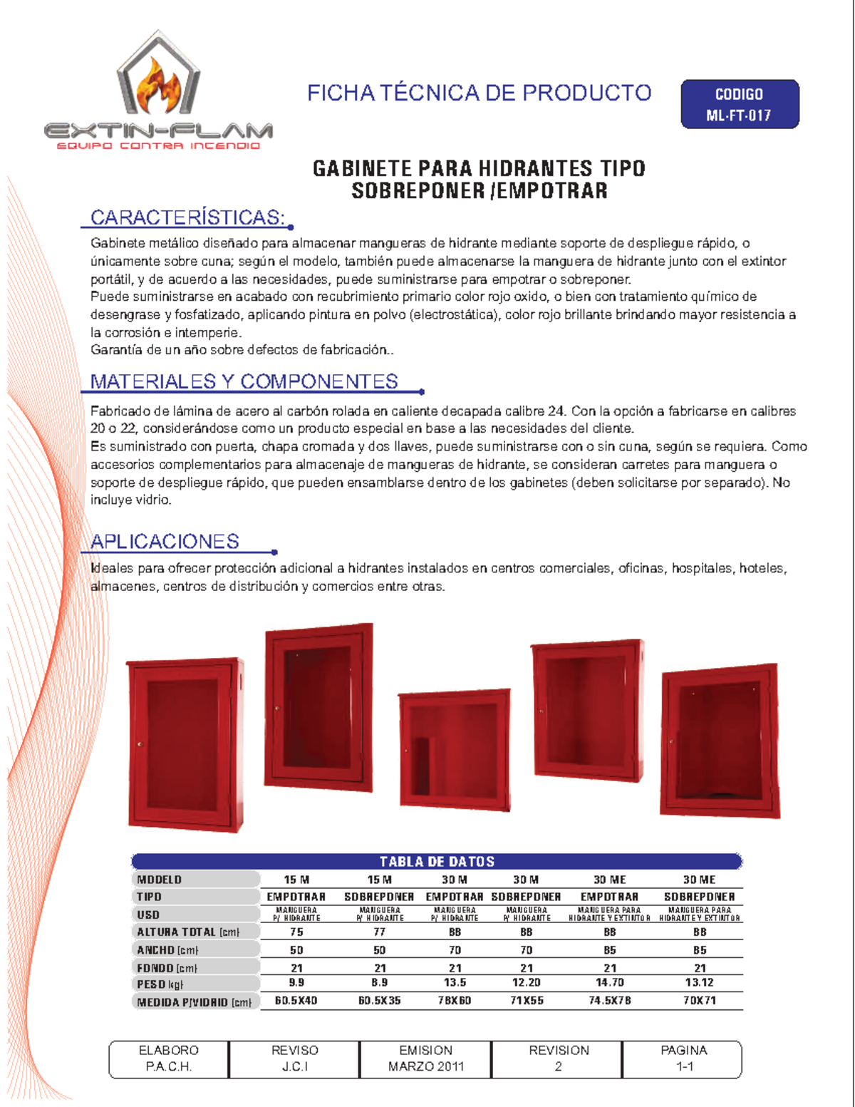 FICHA TÉCNICA DE PRODUCTO: GABINETE PARA HIDRANTES Y ACCESORIOS - Studocu