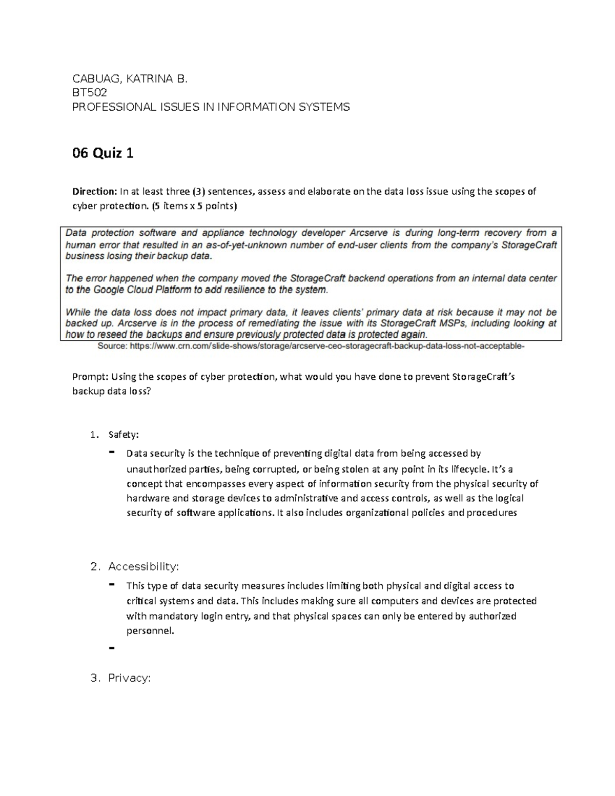 06 QUIZ 1 Profissues - activity - CABUAG, KATRINA B. BT PROFESSIONAL ...
