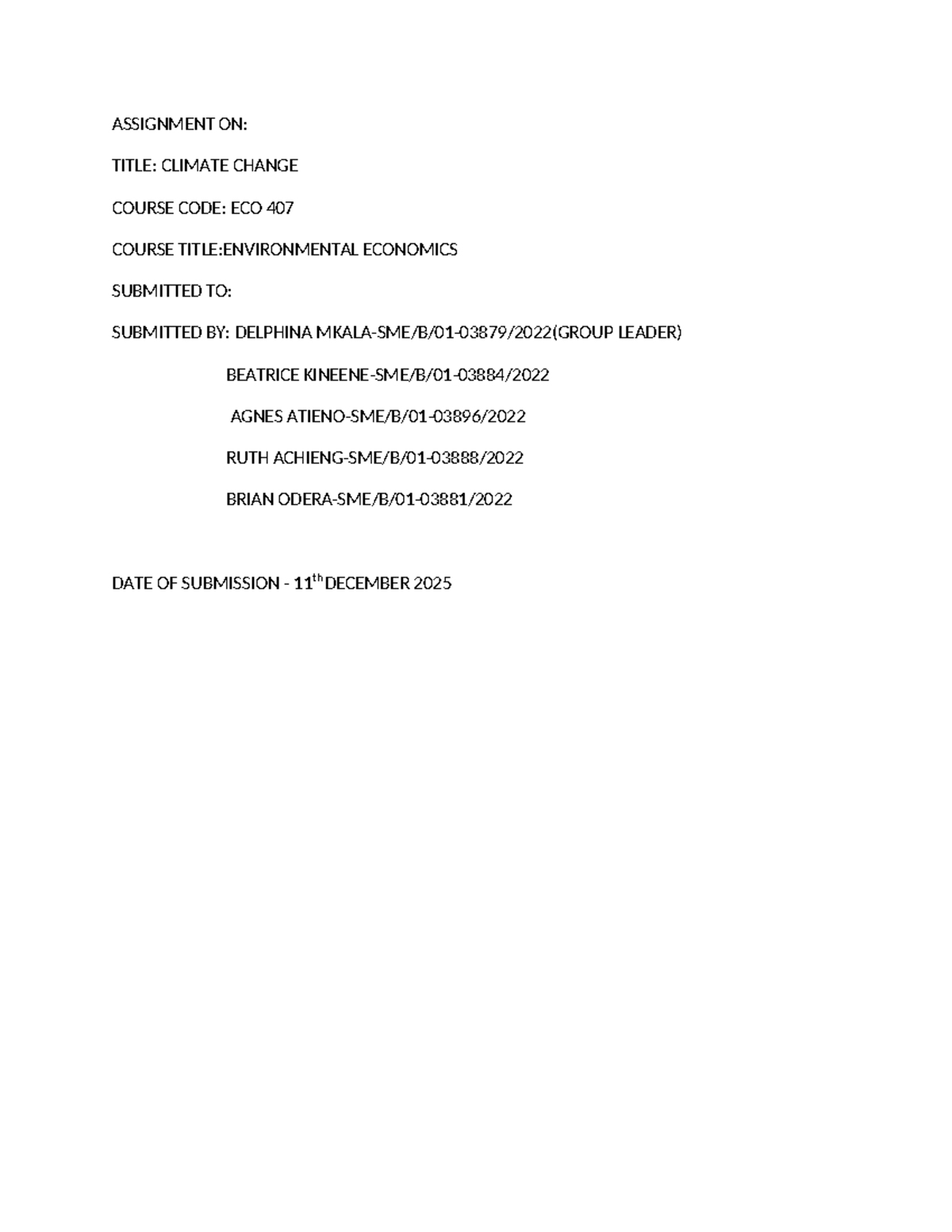 ECO 407 Assignment: Understanding Climate Change and Its Impacts - Studocu