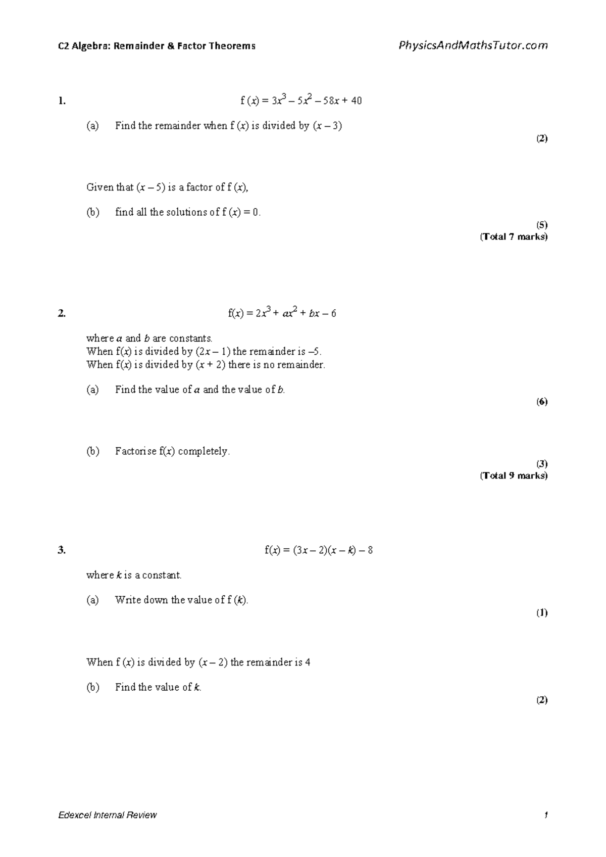 C2 Algebra: Remainder and Factor Theorem Study Guide - Studocu