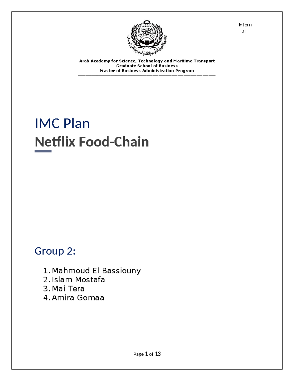 IMC Final Project- Netflix Food Chain - Arab Academy for Science ...