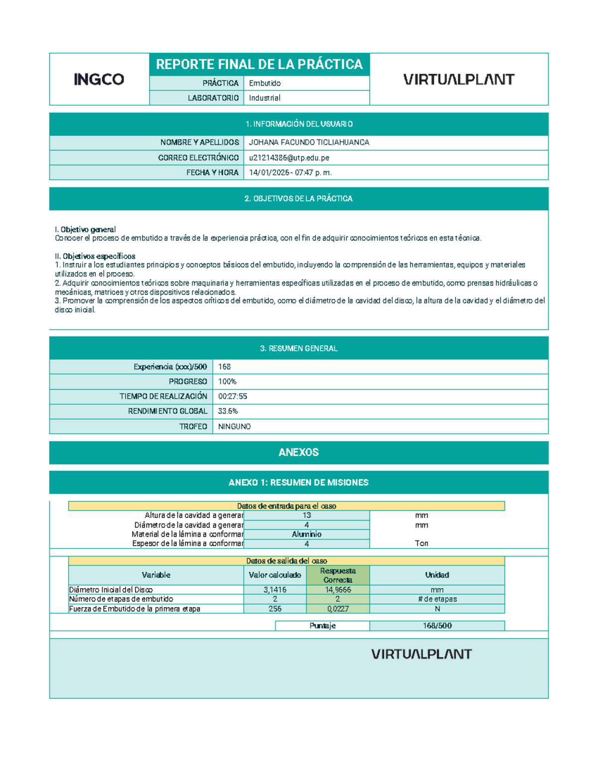 Reporte Final de Práctica de Embutido - Industrial 1 - Studocu