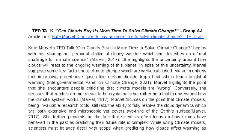 TED Talk Summary: Clouds and Climate Change - Group AJ - Studocu
