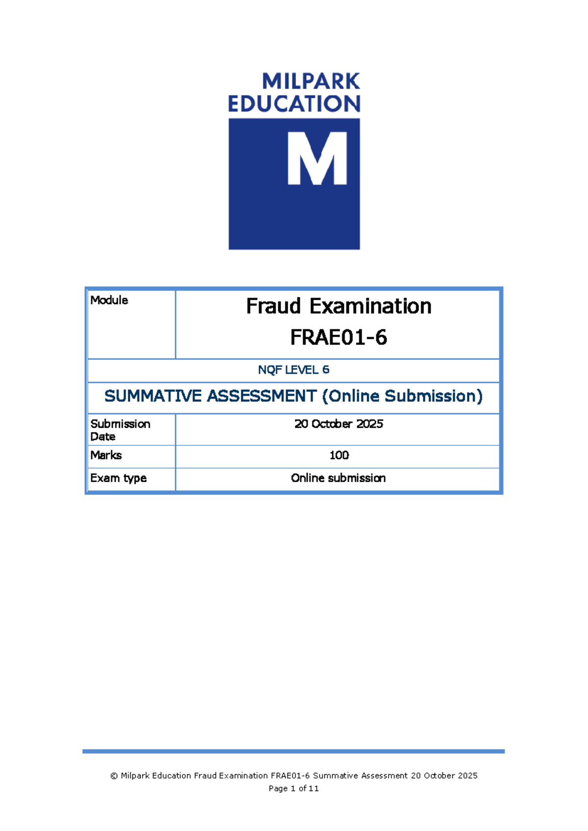 FRAE01-6 Final Exam: Fraud Examination Summative Assessment Guide - Studocu