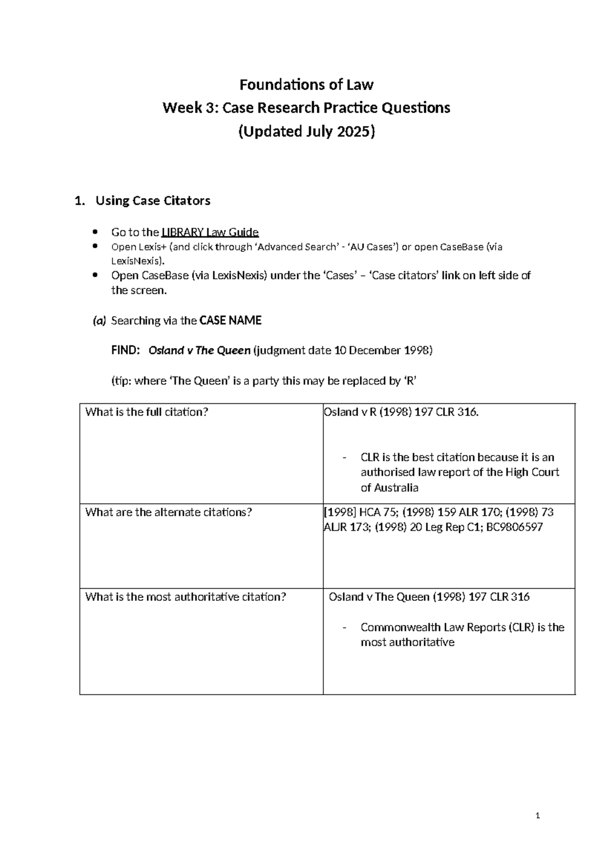 Foundations of Law Wk 3: Case Research Practice Questions - Studocu