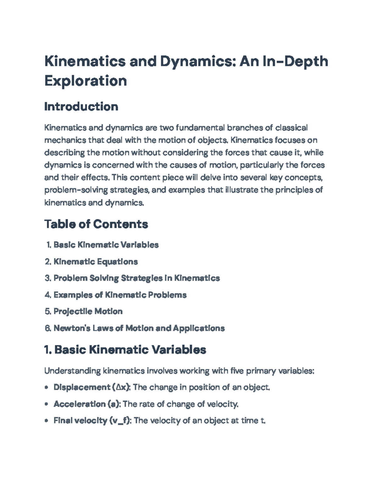 Kinematics and Dynamics: Key Concepts and Problem-Solving Strategies - Kinematics and Dynamics ...