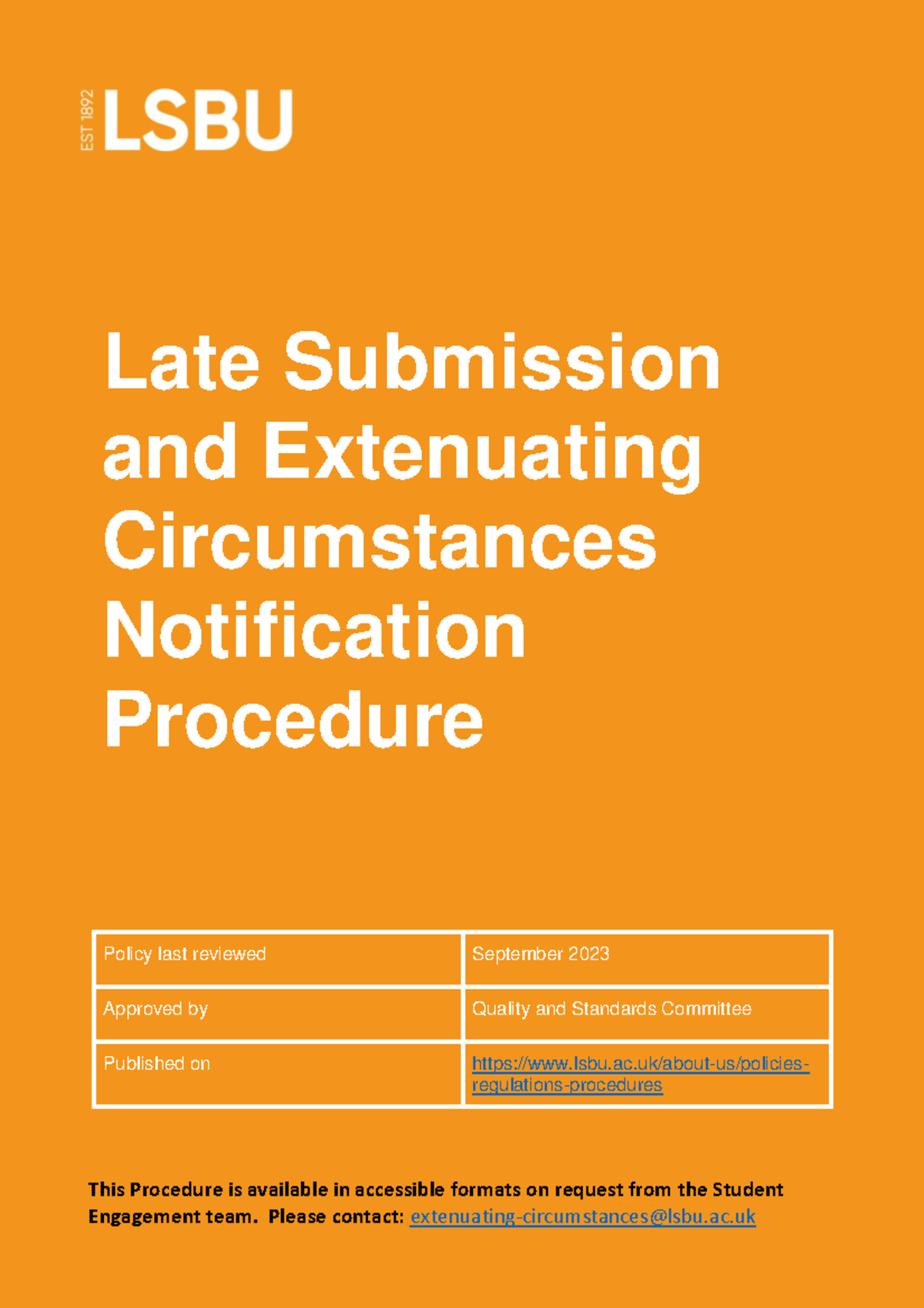 LSBU Late Submission & Extenuating Circumstances Proc. 2023-24 - Studocu
