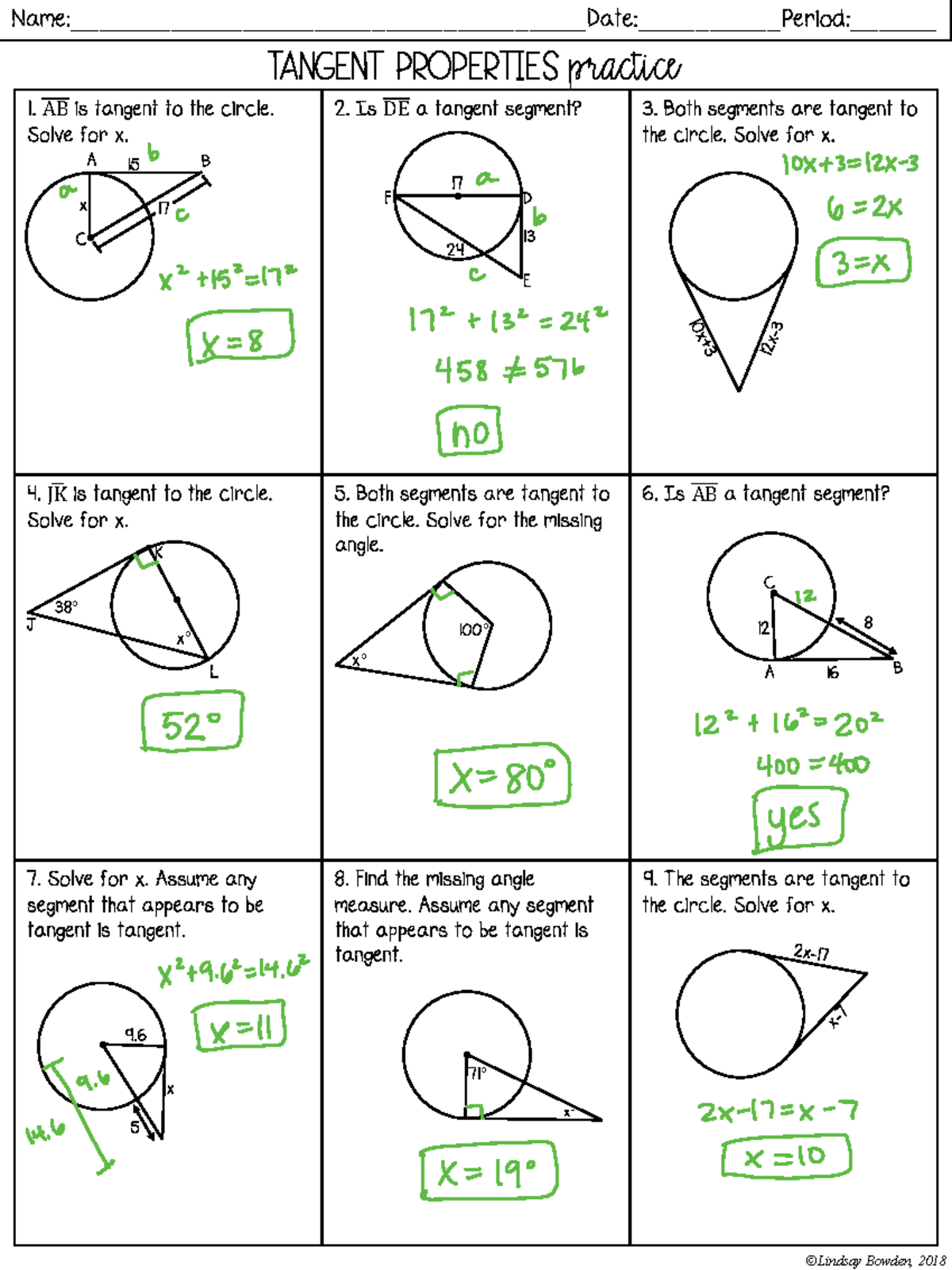 TANGENT PROPERTIES Practice Key - Solve for x and Angles - Studocu