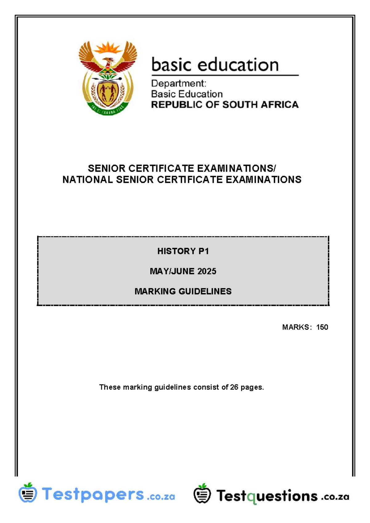 History P1 2025 Marking Guidelines for Senior Certificate Exam - Studocu