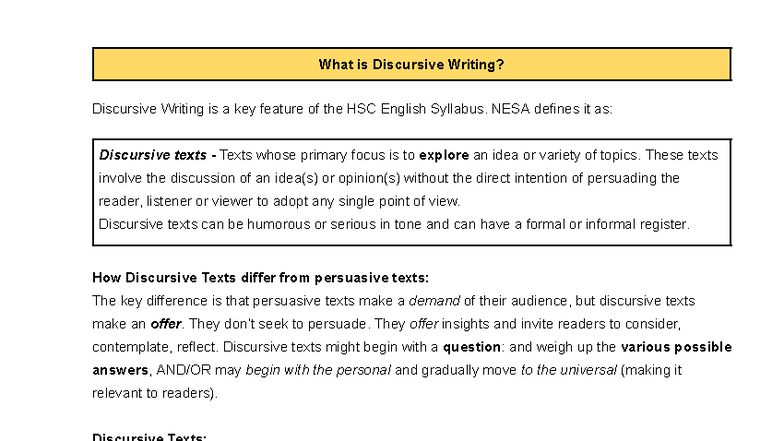 04b. Understanding Discursive Writing in HSC English - Studocu