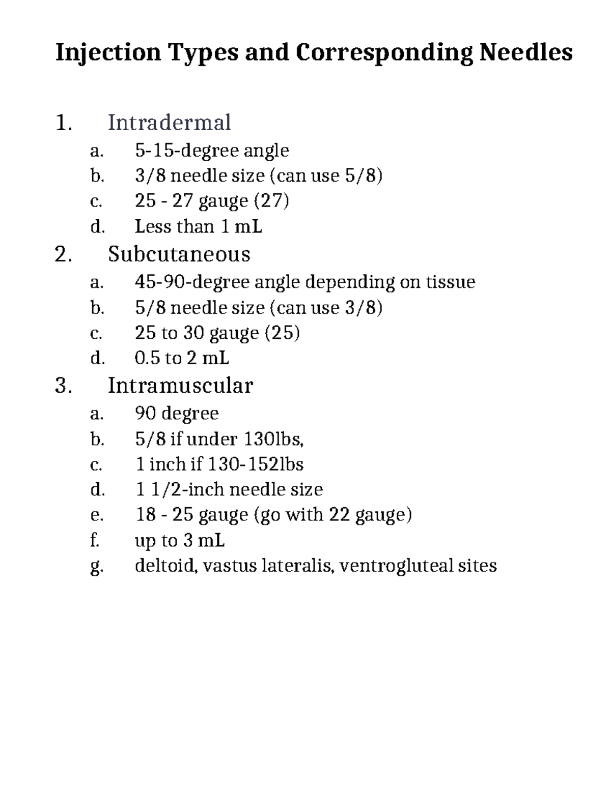 Injection Types and Corresponding Needles - Intradermal a. 5-15-degree ...