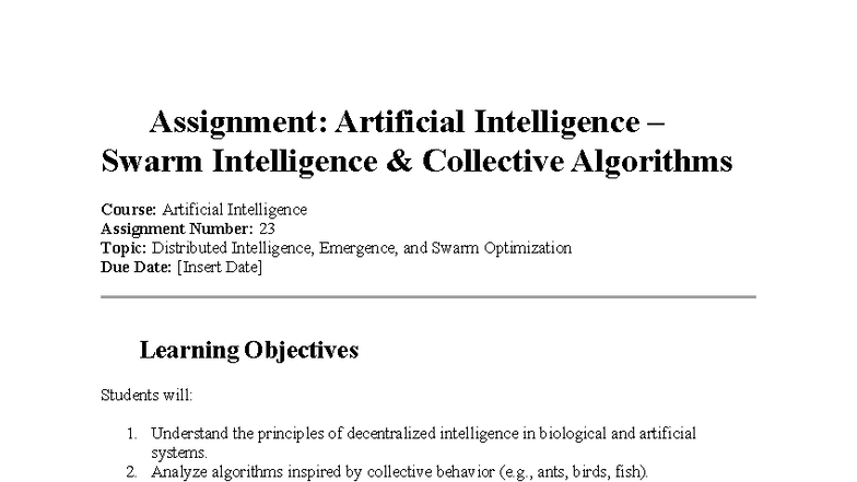 AI Assignment 23: Swarm Intelligence & Collective Algorithms - Studocu