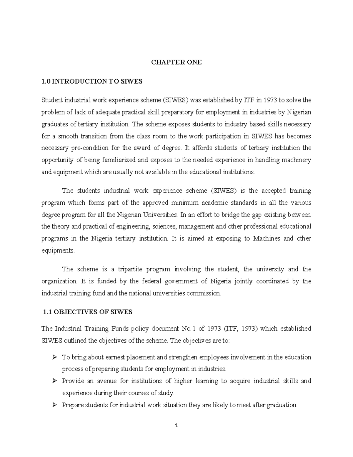 SIWES REPORT: Introduction to Student Industrial Work Experience Scheme ...