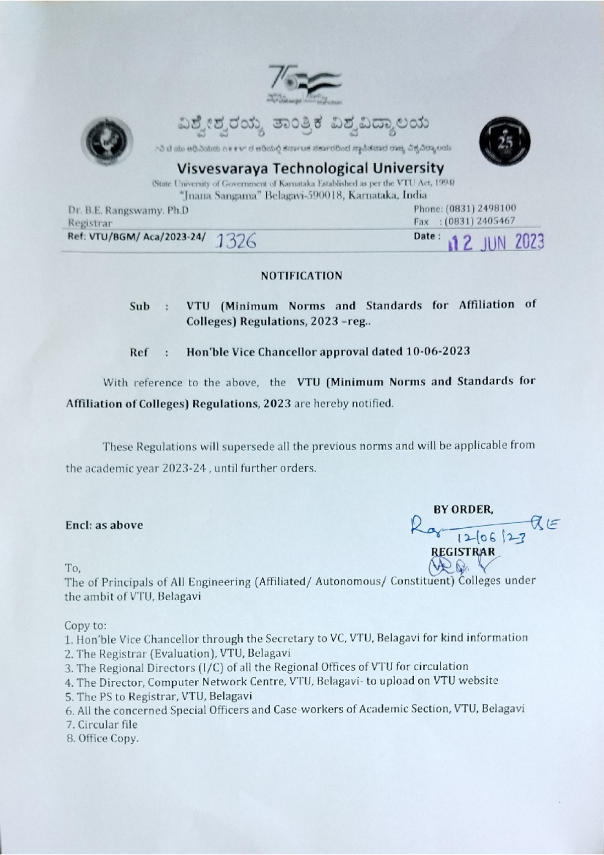 VTU Minimum Norms for College Affiliation Regulations 2023 - Studocu