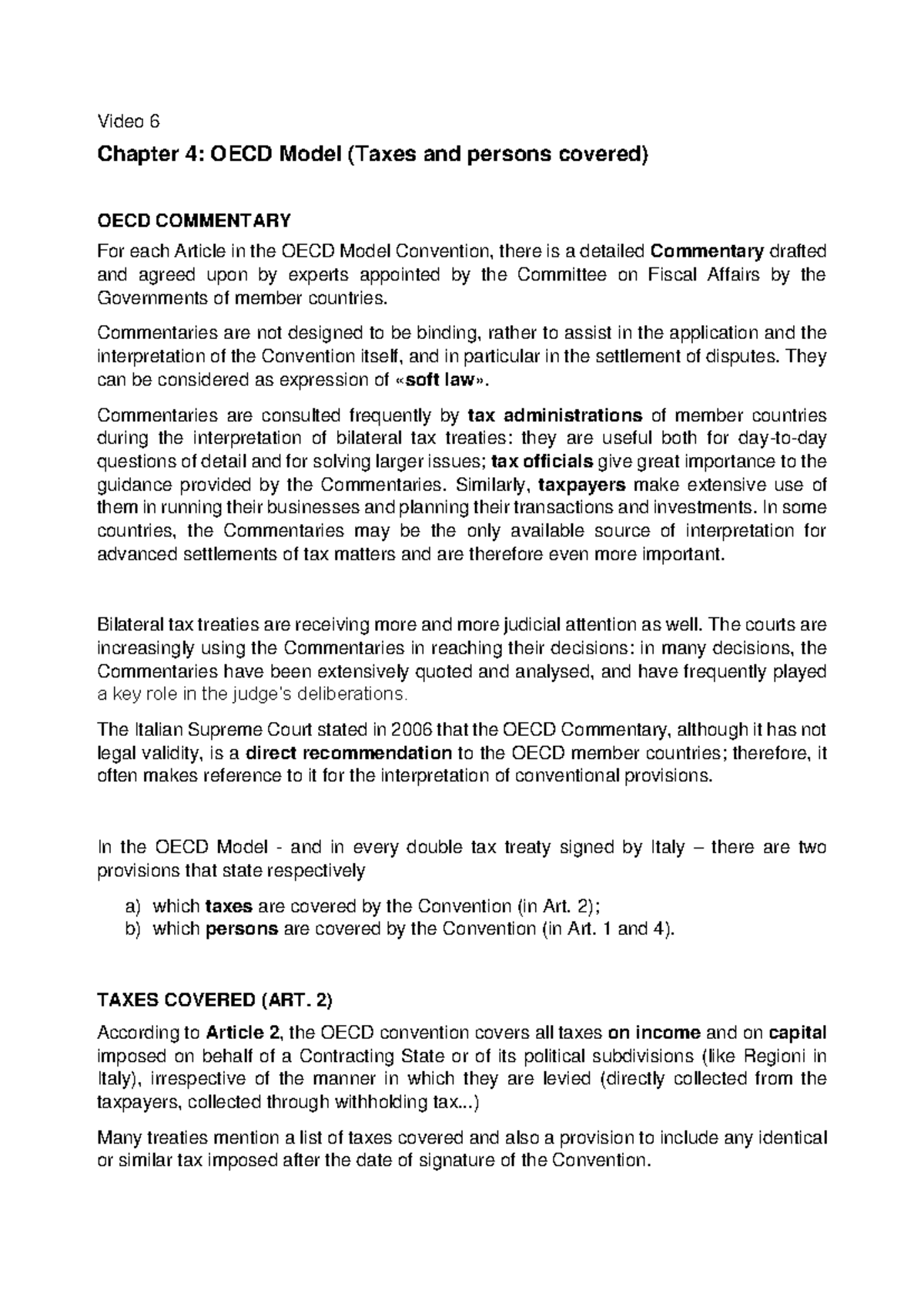 Chapter 4: OECD Model on Taxation and Covered Persons Explained - Studocu