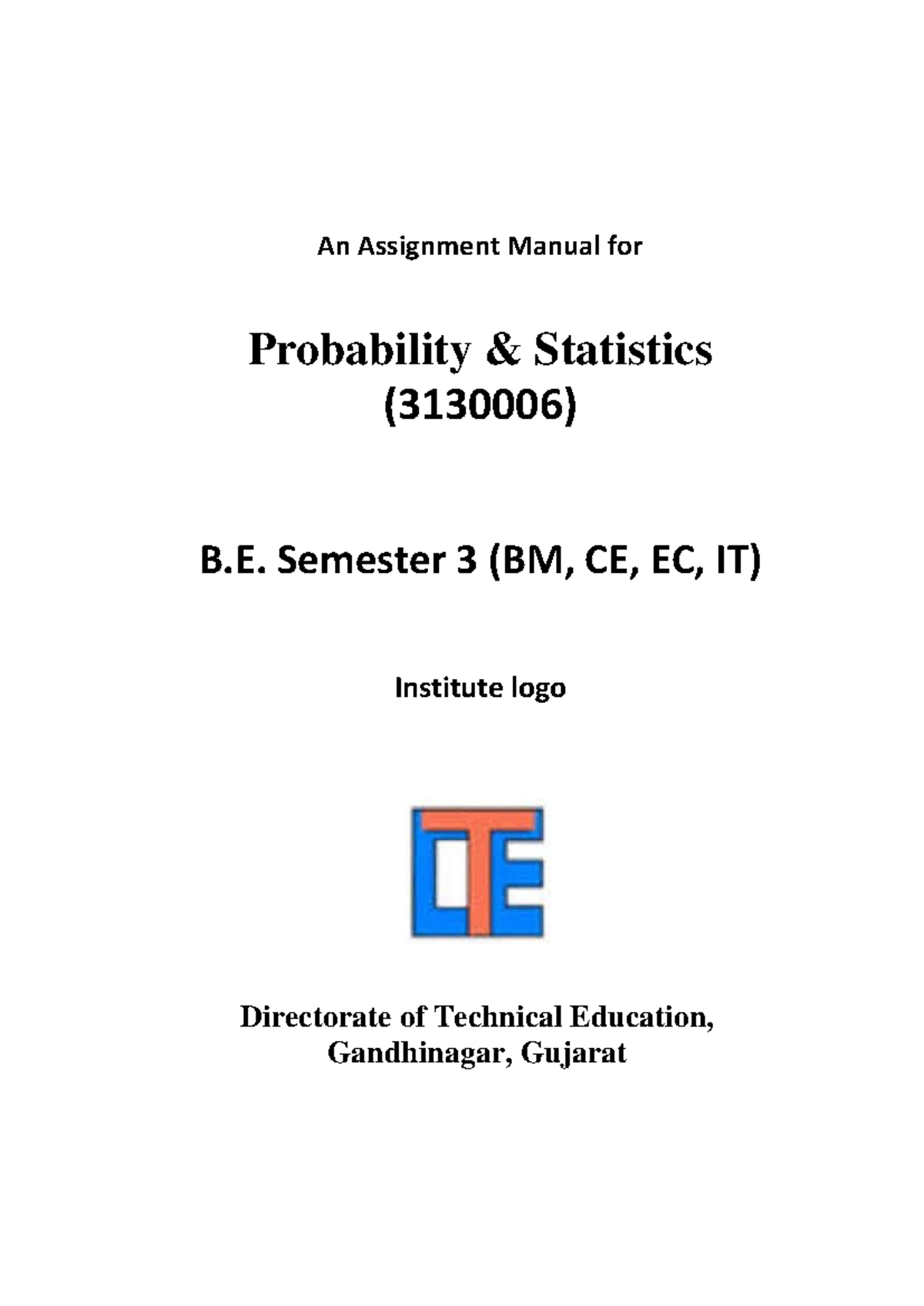 P&S Tutorials - Assignment Manual for Probability & Statistics (3130006 ...
