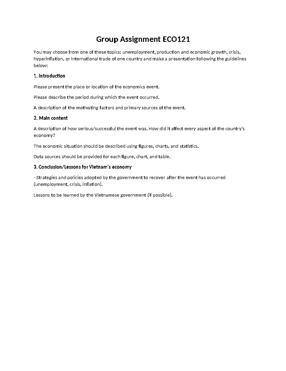 Group Assignment ECO121 - Group Assignment ECO You may choose from one ...