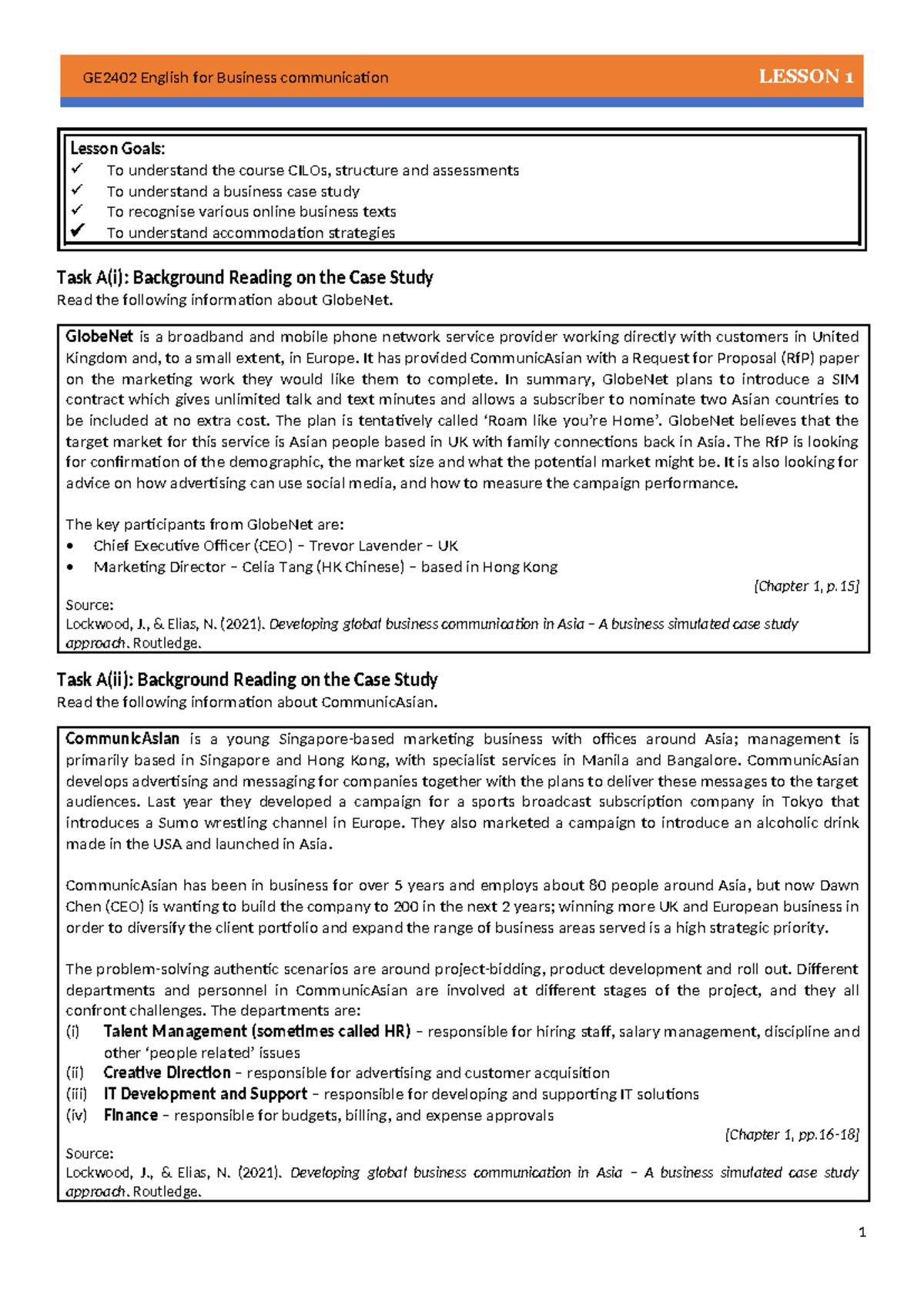 Lesson 1 Handout - Case Studies and Online Business Texts Analysis ...