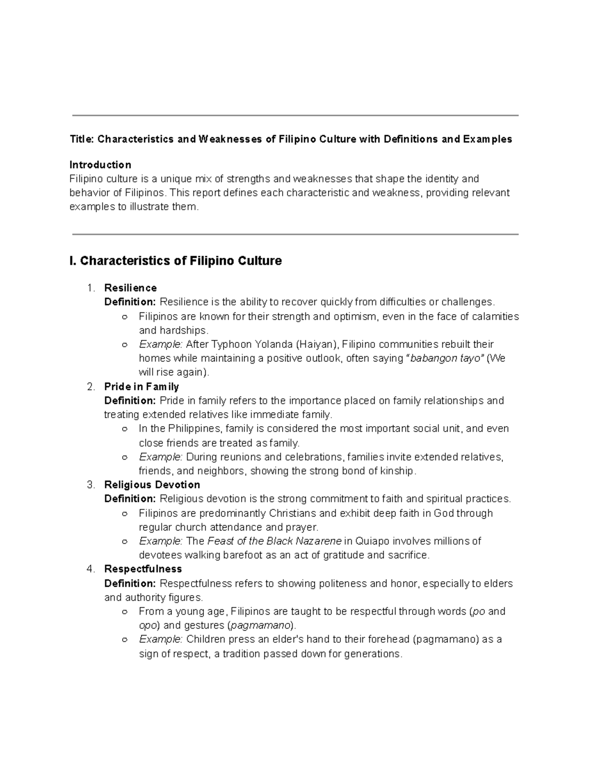 Characteristics and Weaknesses of Filipino Culture: Definitions ...