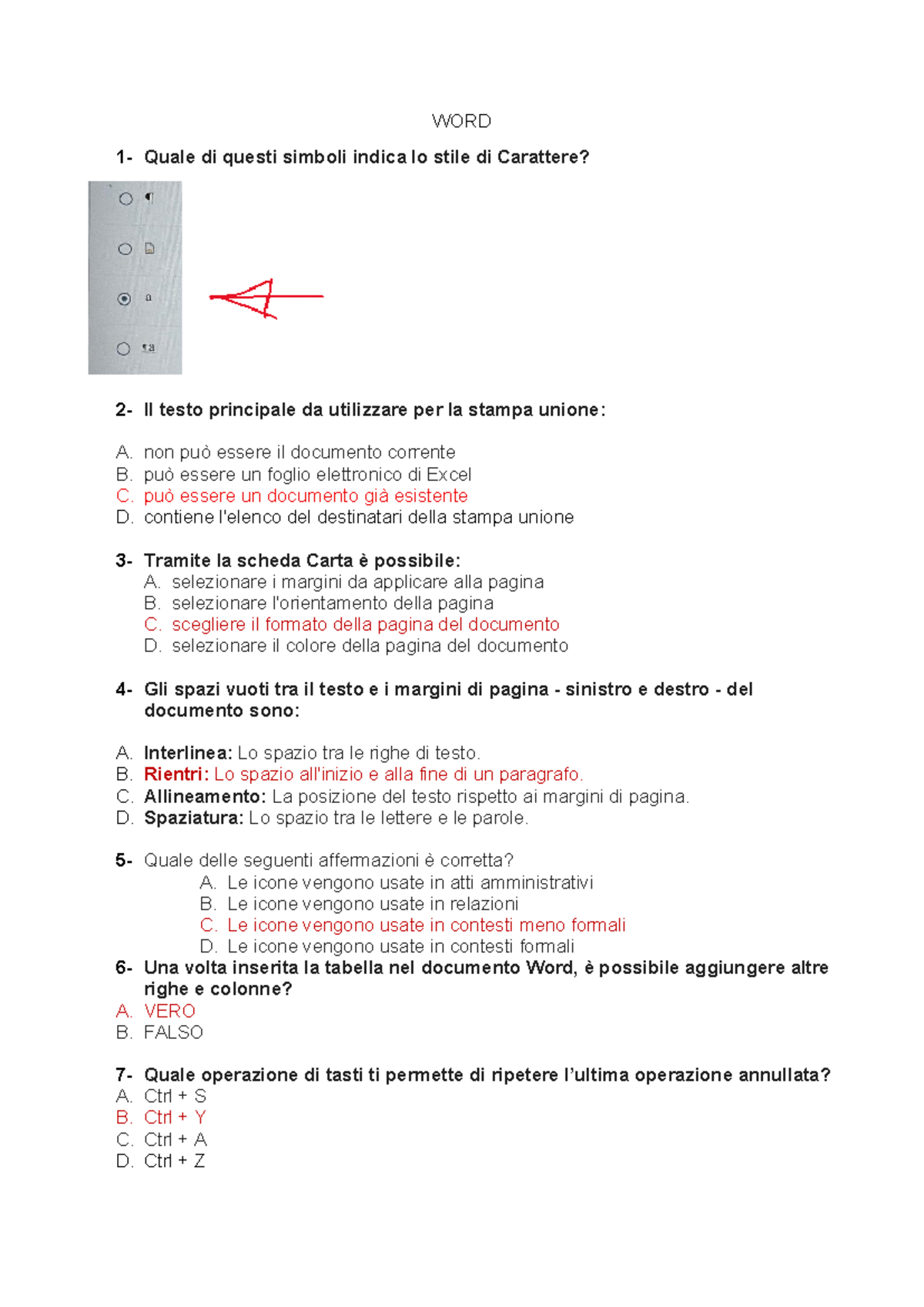 Quiz di Informatica - Word Test 2023 - Studocu
