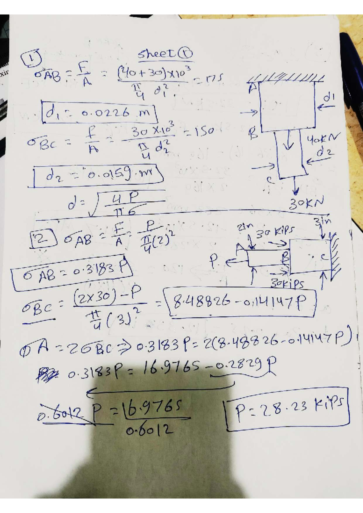 Stress Analysis Sheet 1: Detailed Calculations and Results - Studocu