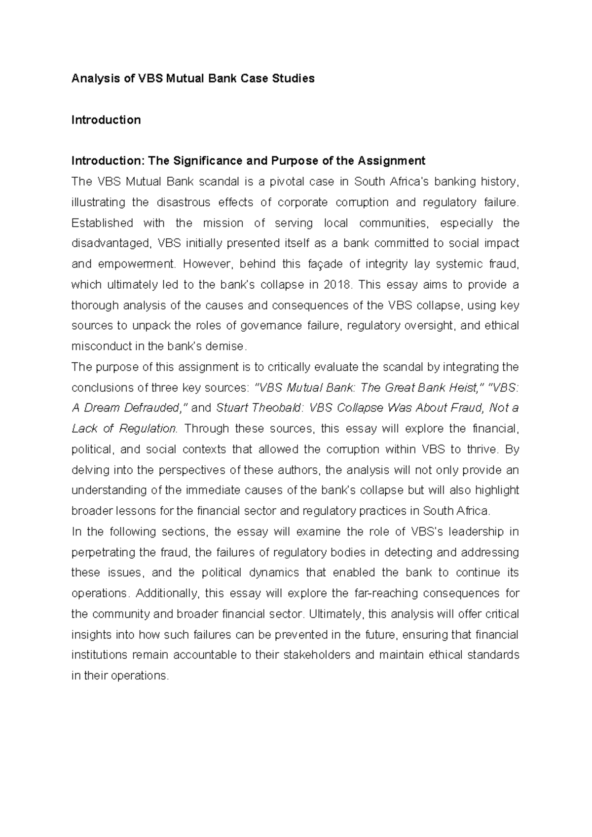 Ethics Collapse at VBS Bank: An In-Depth Analysis of Corruption - Studocu