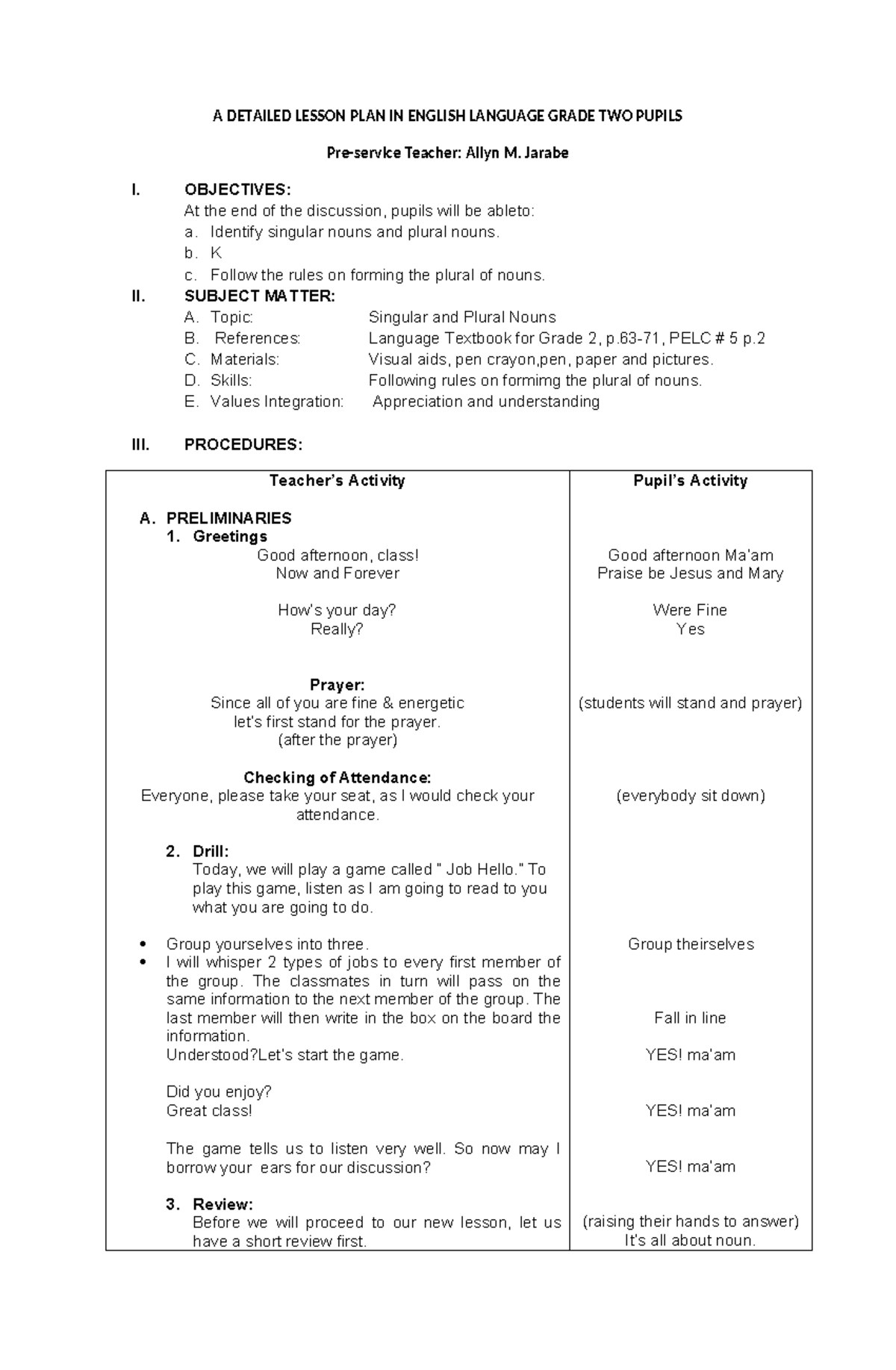 153959172 A Detailed Lesson Plan in English Language Grade Two Pupils ...