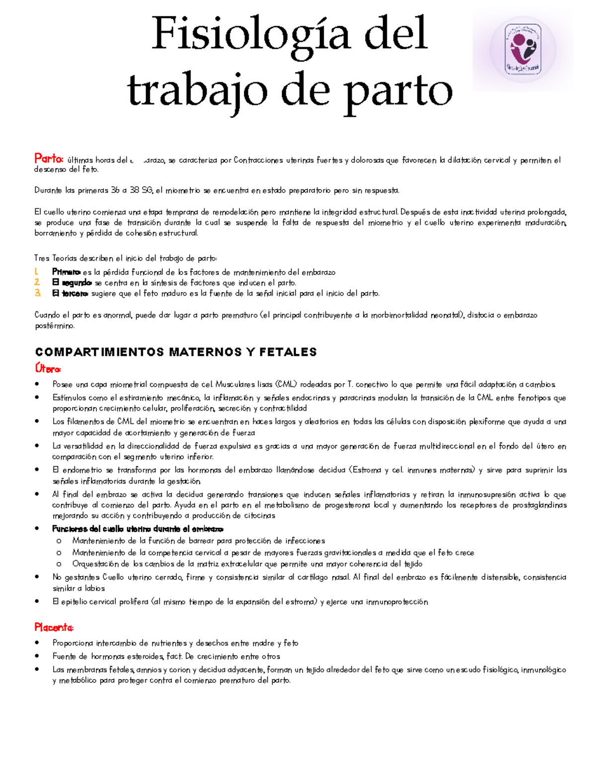 Resumen de la Fisiología del Trabajo de Parto - Capítulo 21 Williams - Studocu