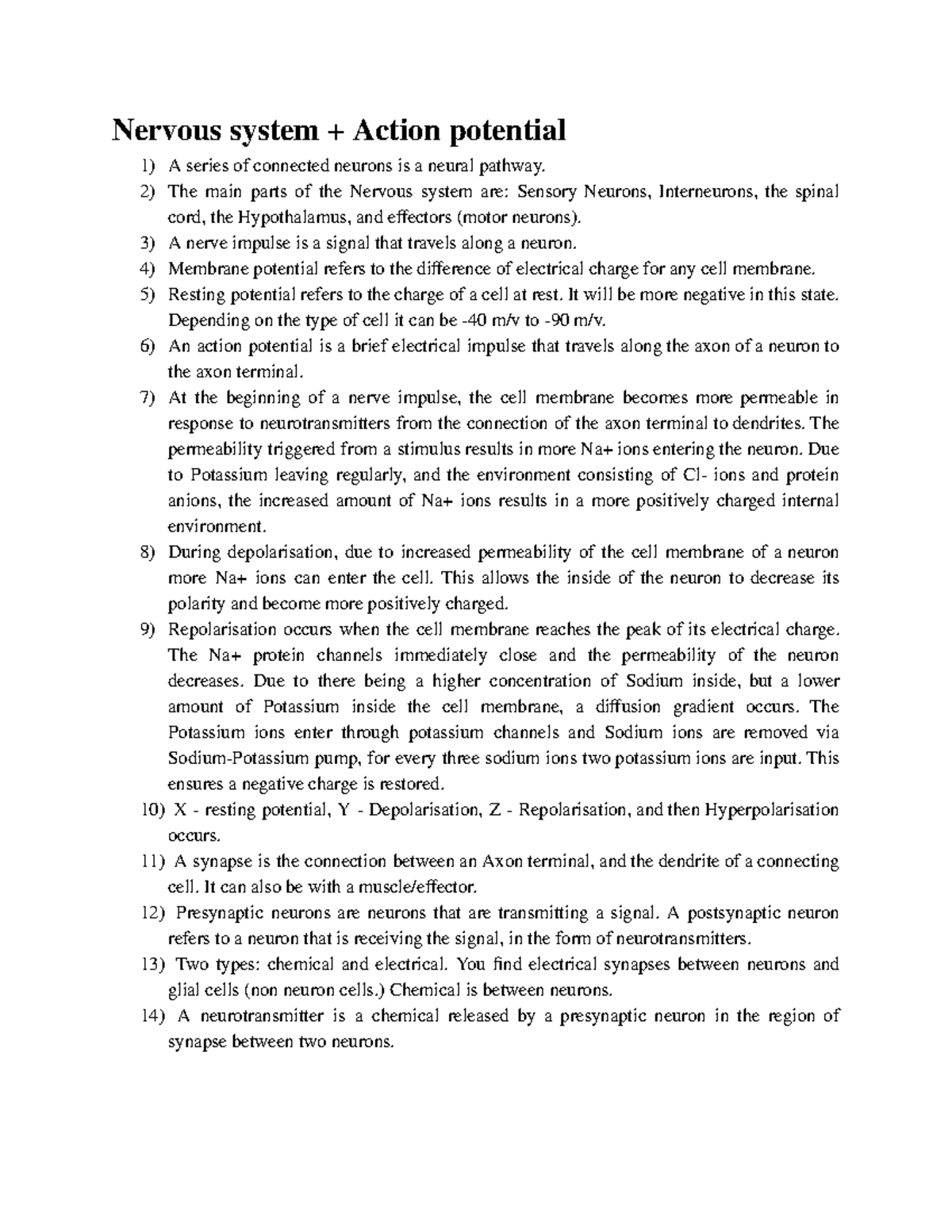 Soham Sekh - Nervous System & Action Potential Overview - Studocu