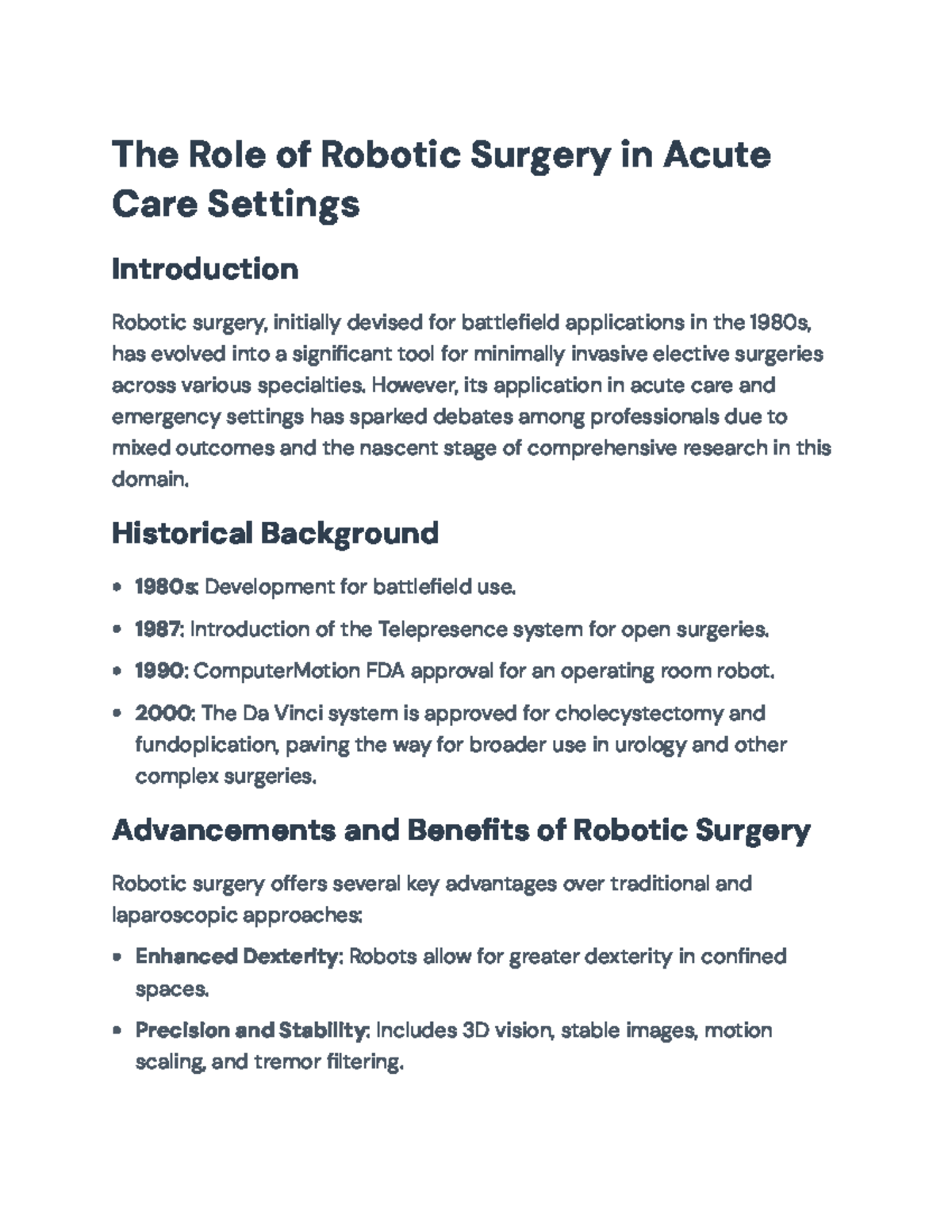 Robotic Surgery in Acute Care: Benefits, Challenges, and Perspectives ...