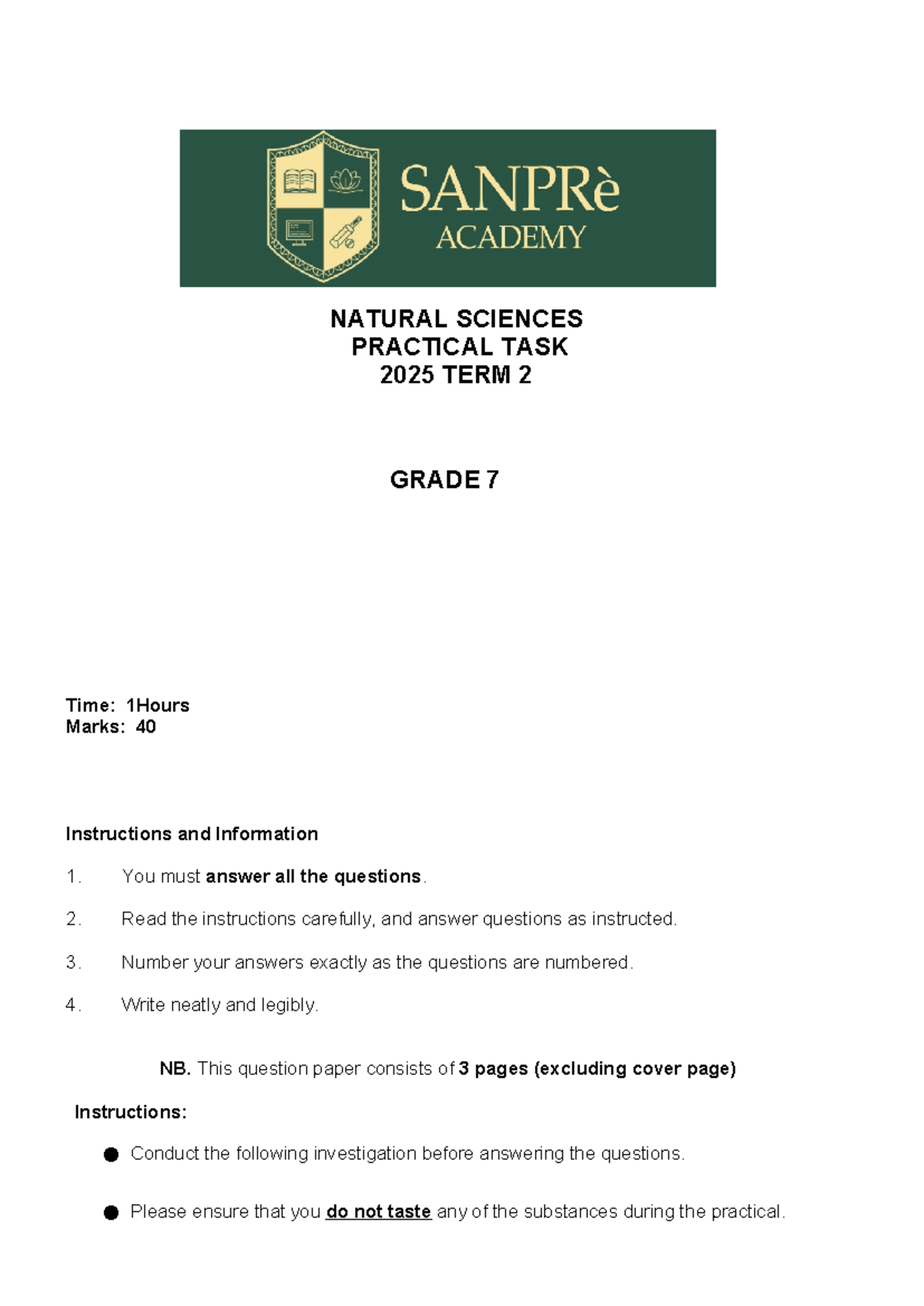 NS Gr 7 Natural Sciences Practical Task Term 2 2025: Acidity ...