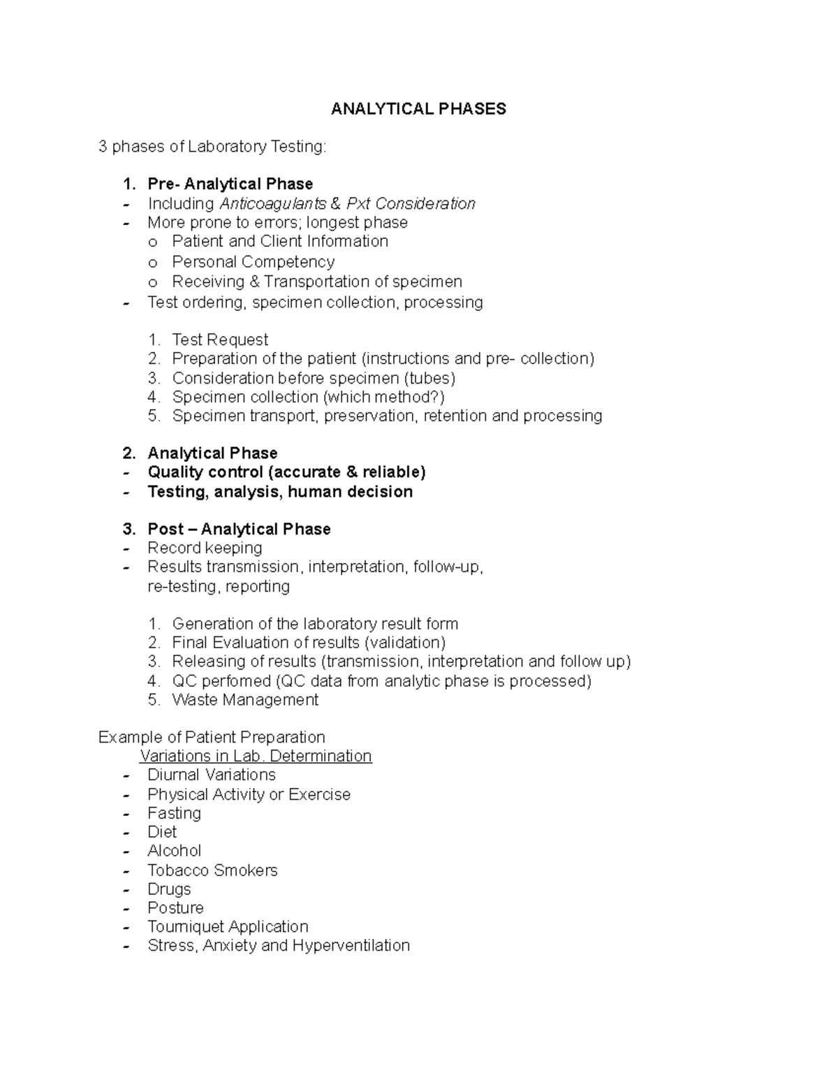 LAB 101: Overview of Analytical Phases in Laboratory Testing - Studocu